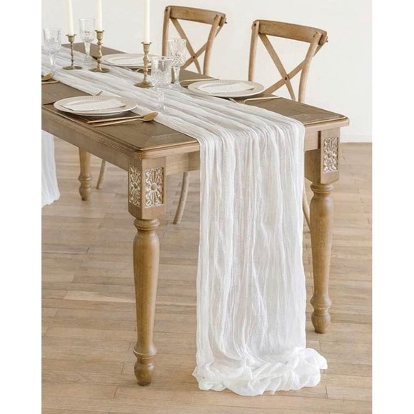 Dining | White Cheesecloth Rustic Table Runner 133ft Boho Gauze Wedding ...